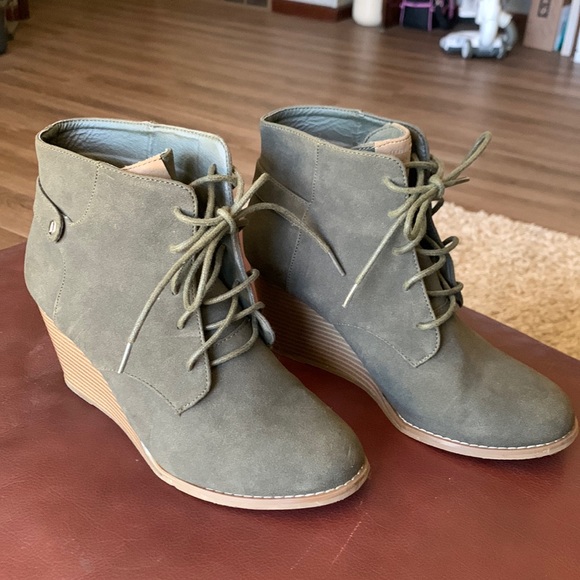 Nautica | Shoes | Nautica Army Green Wedge Booties | Poshmark